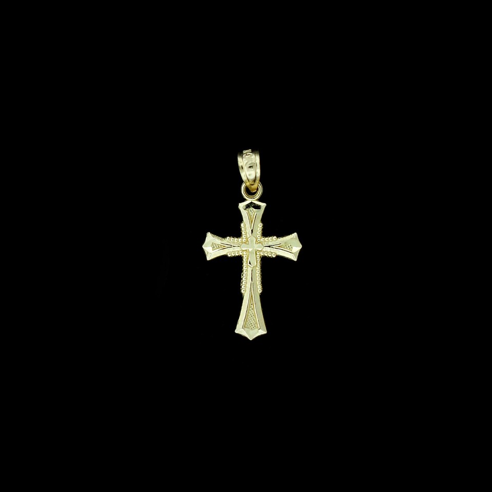 10K Yellow Gold Diamond Cut Cross Charm Pendant & 2mm Rope Chain | eBay
