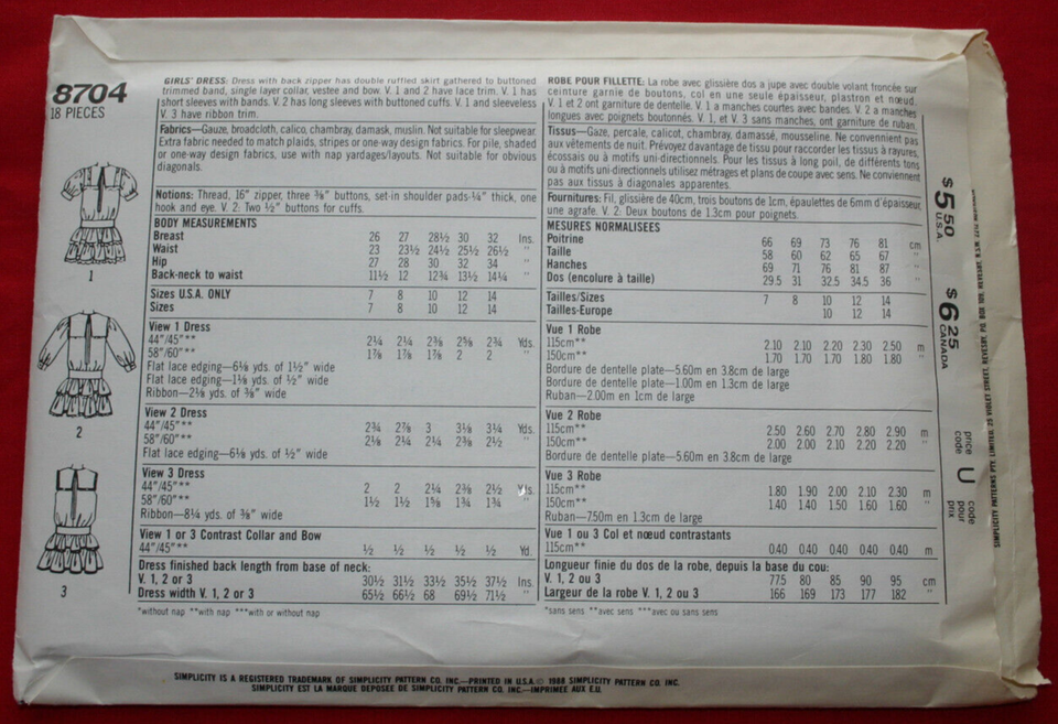 Simplicity 8704 Jessica McClintock Gunne Sax Size 8-10-12 Dress Pattern ...