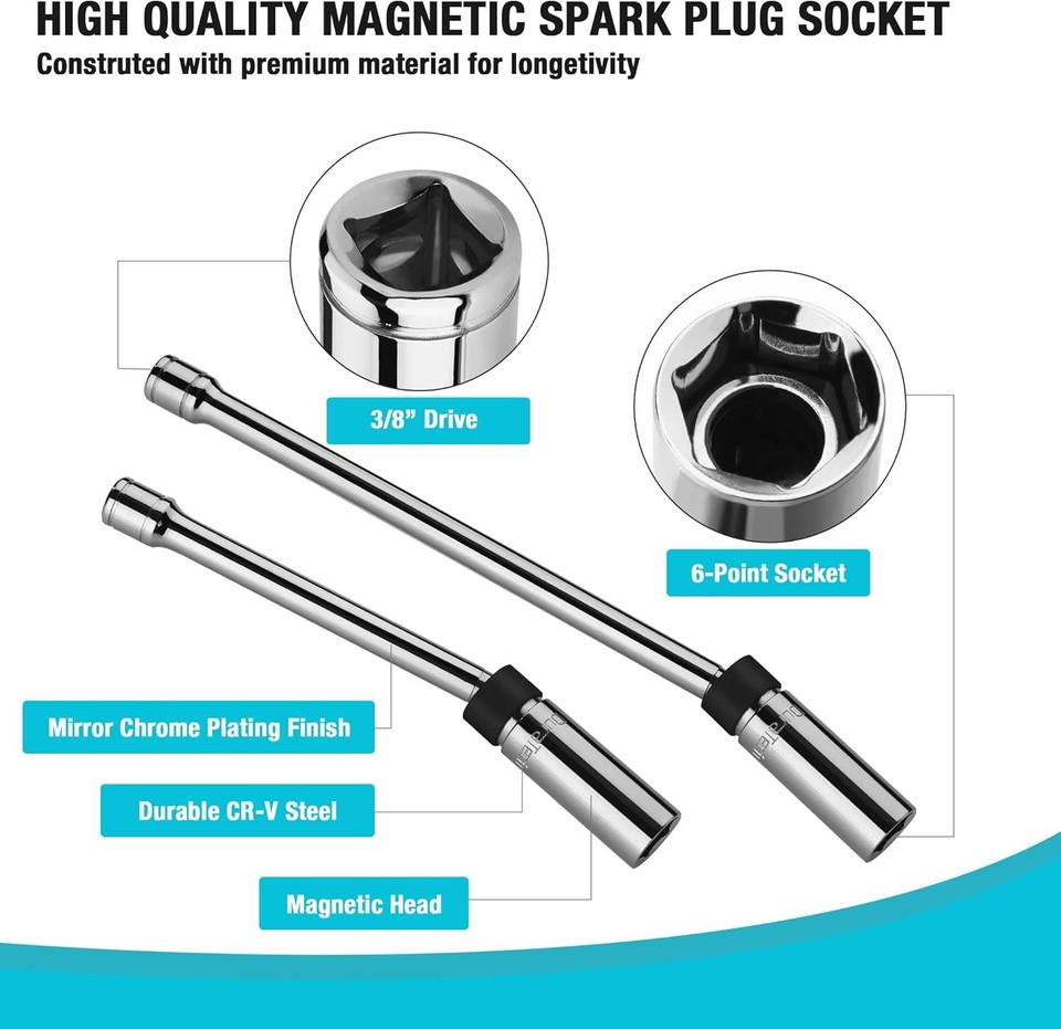 2pcs 5/8" Swivel Magnetic Spark Plug Socket Set 3/8" Drive CR-V | eBay