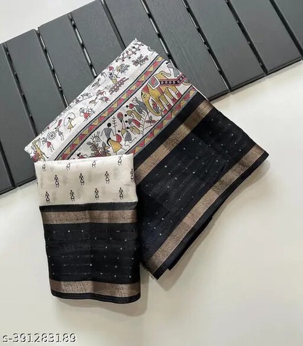 Women's Traditional Sequence Work Border Printed Dola Silk Saree With ...