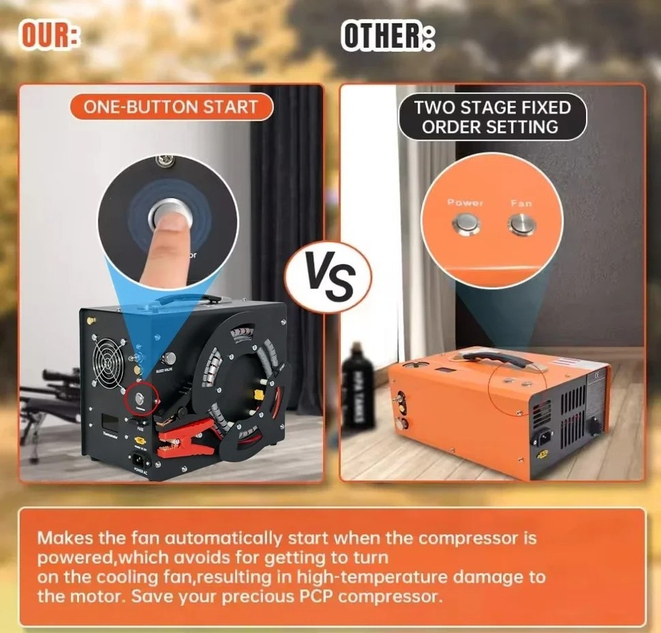 TXES062 Portable PCP Air Compressor 4500Psi 300Bar Auto-Stop 12V/220V ...