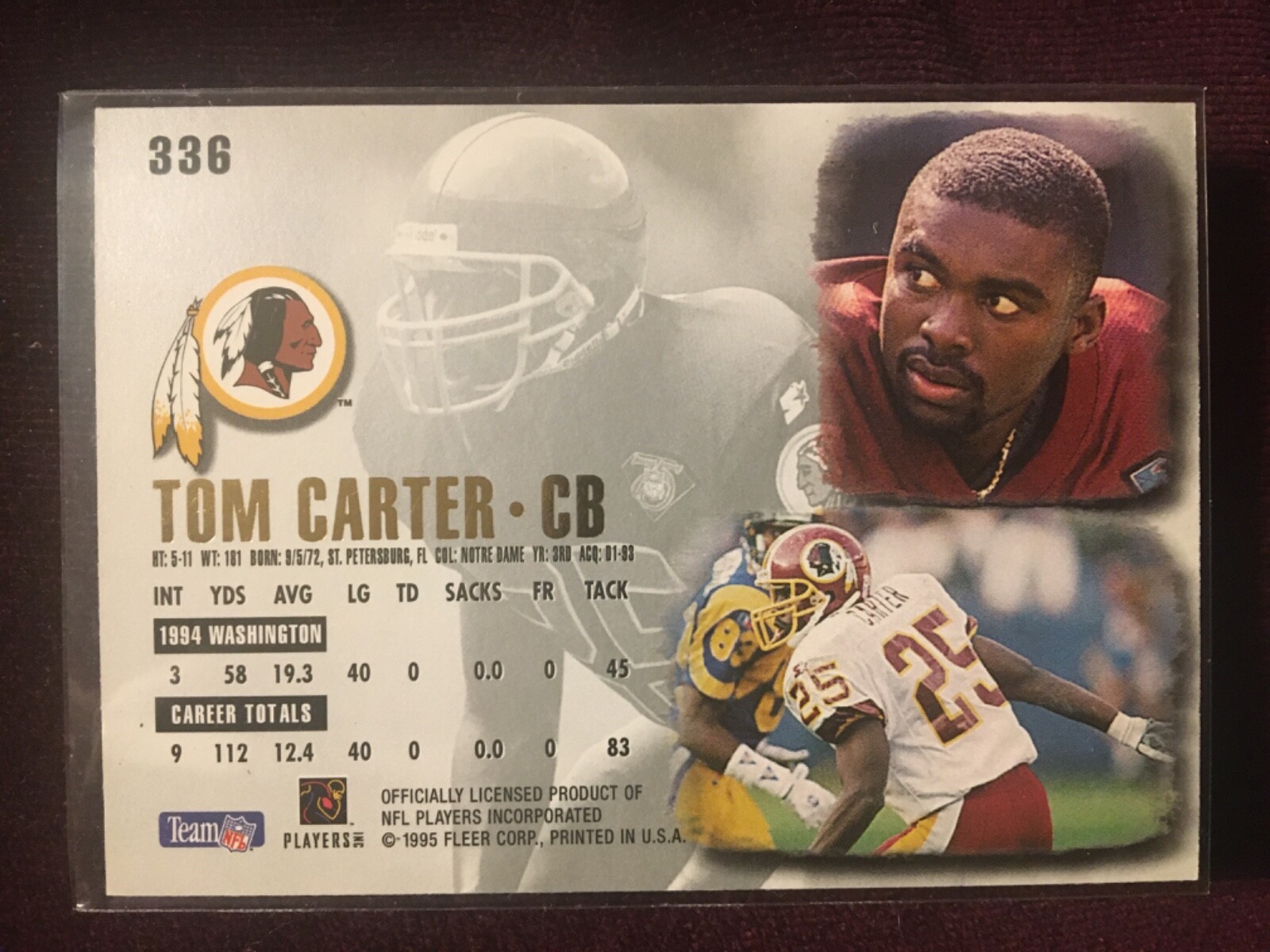 1995 Fleer Ultra #336 Redskins Tom Carter Football Card | eBay