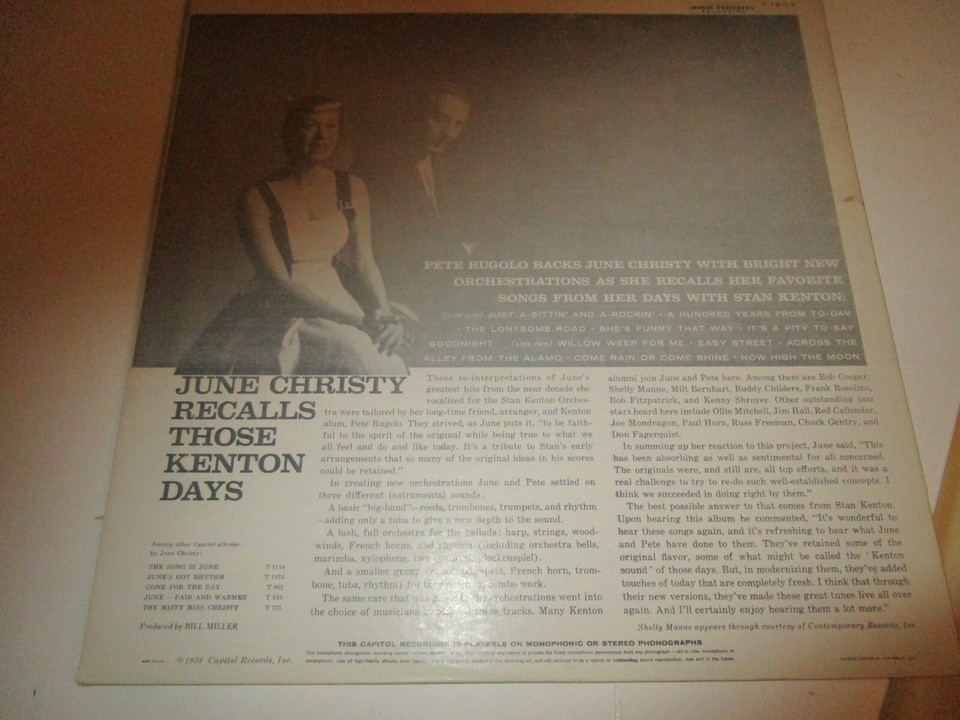 June Christy LP Recalls Those Kenton Days Clean Shiny 1959 Mono Jazz ...