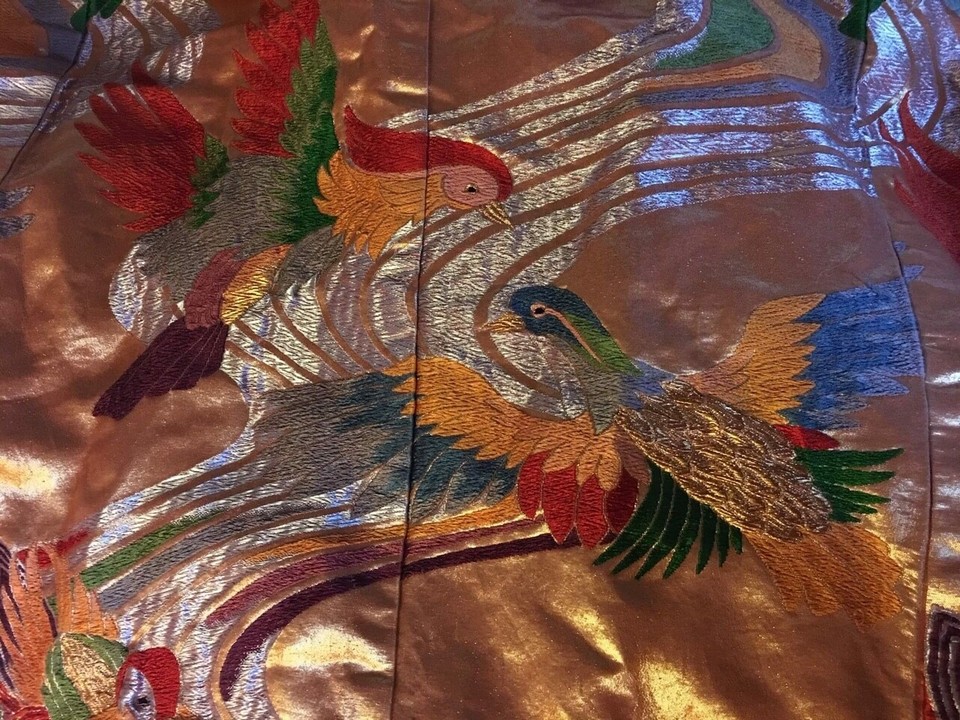 Vintage Japanese Wedding Uchikake Gold Silk Kimono Mandarin Duck Robe ...