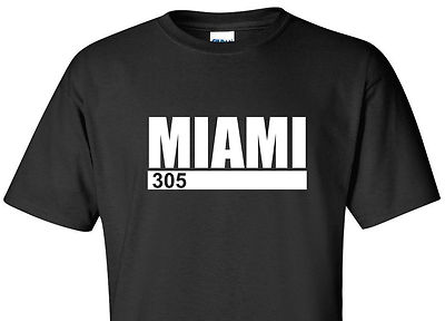 MIAMI 305 T-SHIRT AREA CODE FLORIDA FL SOUTH BEACH SWAG TEE BLACK SHIRT ...