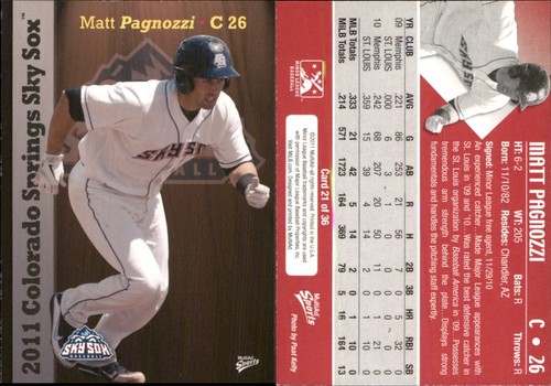 Matt Pagnozzi 2011 MultiAd Colorado Springs Sky Sox #21 RC ...