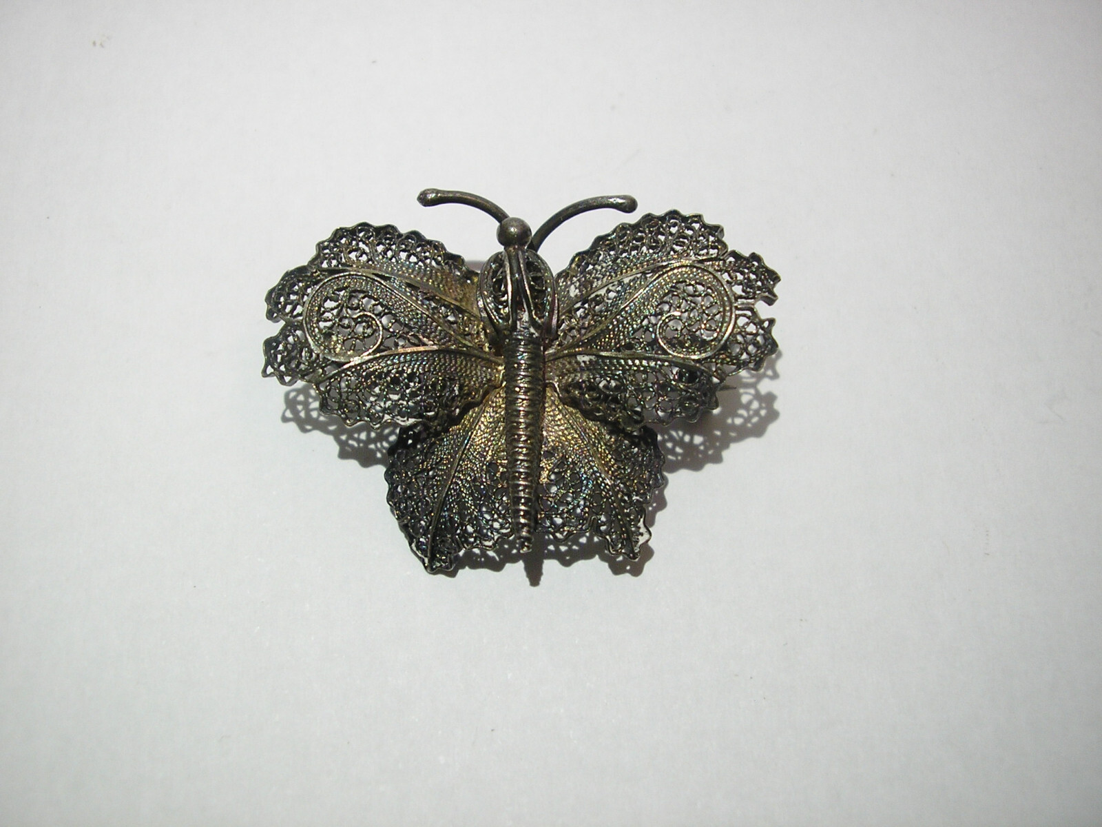 Antique Sterling Silver Brooch Filigree Butterfly Detailed Insect ...