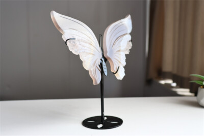 0.968LB Natural Geode Agate Carved Butterfly Wing,Reiki Crystal Decor ...