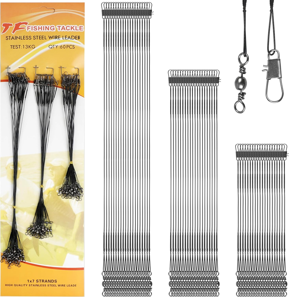 Fishing Leaders, 60PCS Saltwater Stainless Steel Fish Wire Leader Line ...