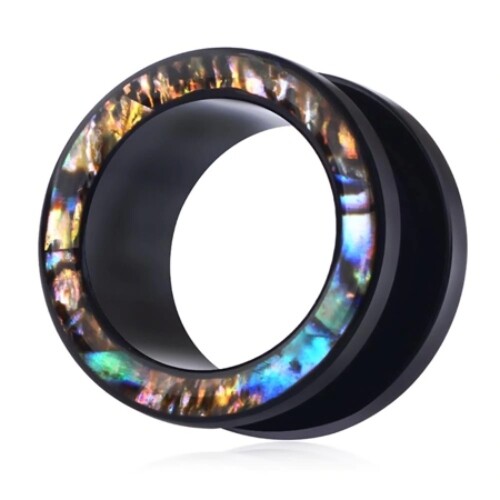 SHELL BLACK Acrylic Ear Tunnels Piercing Stretchers Jewellery Plugs ...