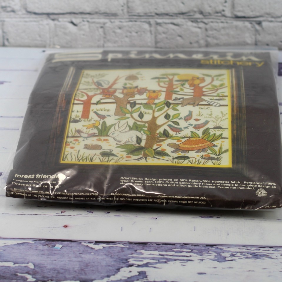 Vintage Crewel Embroidery Kit Forest Animals Woodland Scene Marjorie ...