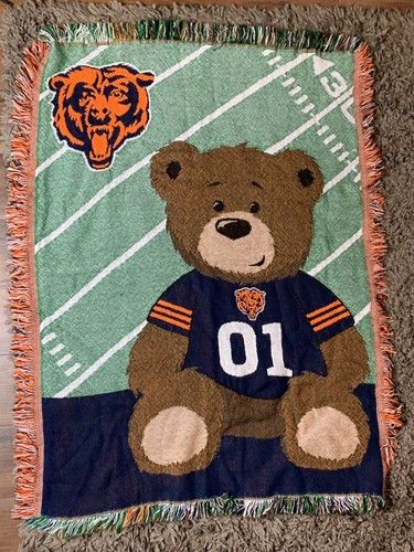 Chicago Bears Woven THROW BLANKET Tapestry NFL Teddy Bear | eBay