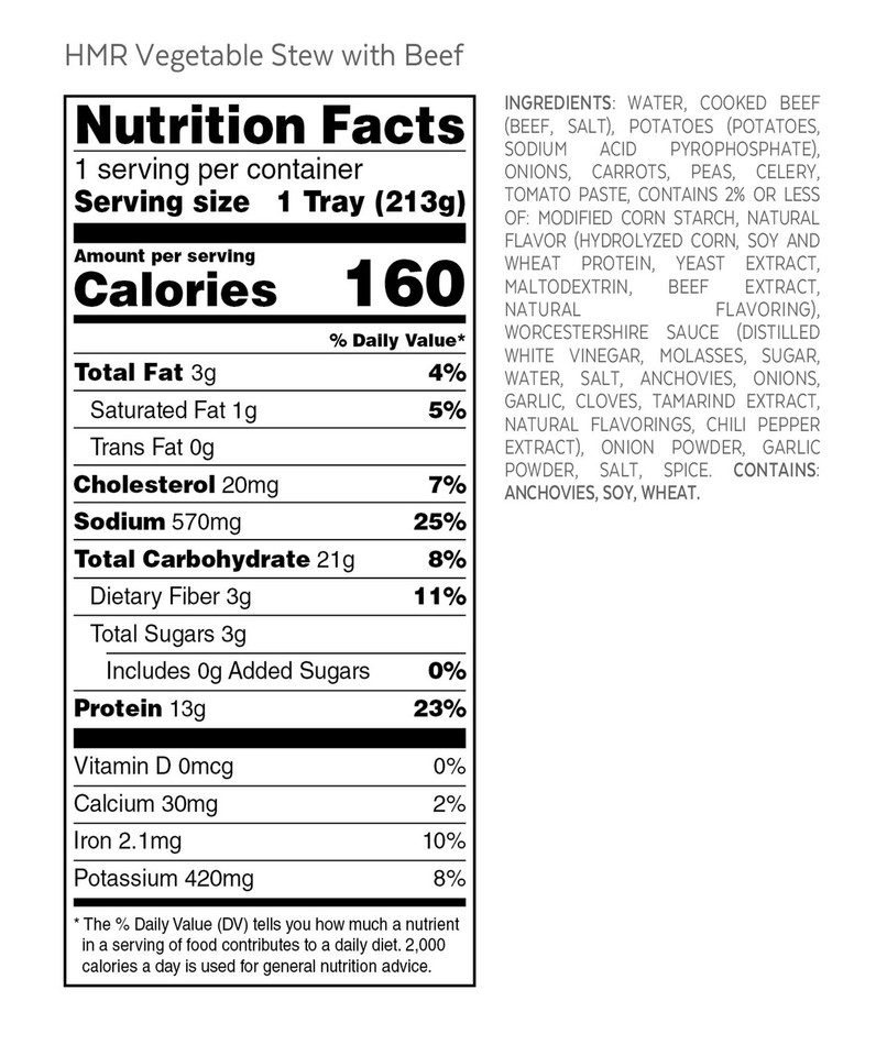 HMR Vegetable Stew with Beef Entrée | Pre-packaged Lunch or Dinner to ...