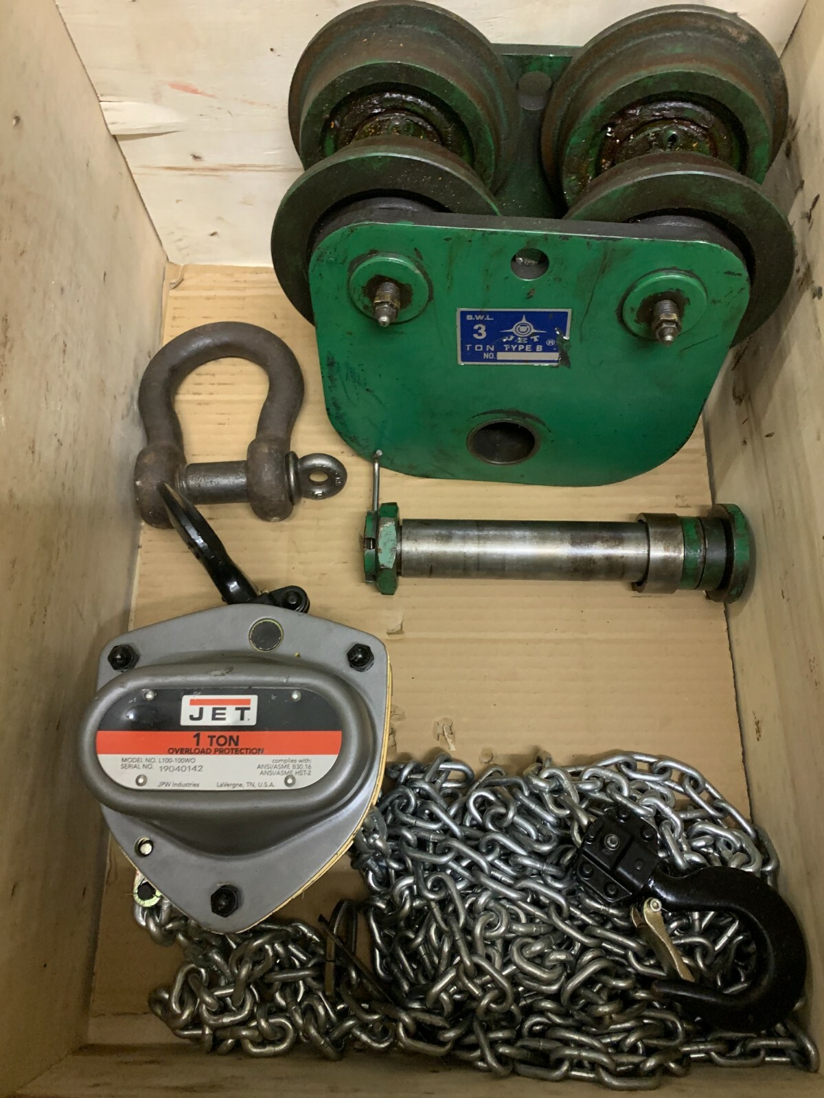 Jet 3-Ton Type B Trolley With Adaptor and 1-Ton Chain Fall- Item 1008 ...