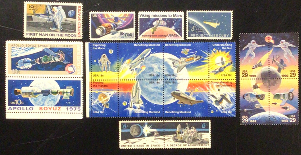 20 Vintage Space Stamps Space Shuttle ;Soyuz;Mercury;Viking ;Man On ...