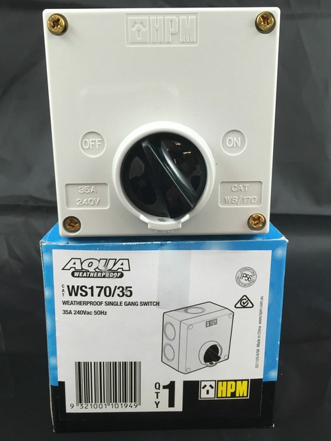 HPM Ws170/35 Weatherproof Switch 1 Gang Single 240v on off 35 Amp 35a ...