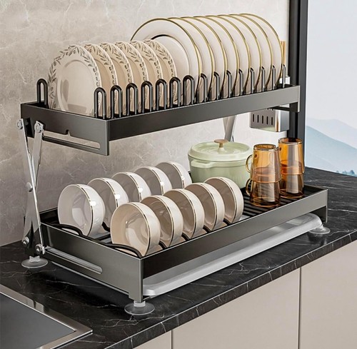 New-Compact Dish Drying Rack – Stainless Steel 2 Tier Dish Rack for ...