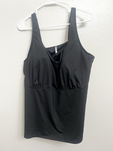 Lands' End Black 22W Tankini Top Scoop Neck Flutter Swim Solid Padded 22DD DD | eBay