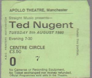 Ted Nugent Apollo Theatre 5th August 1980 ticket UK 1980 Used ticket ...