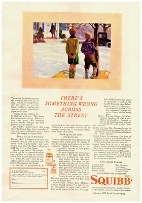 1927 Squibb Products Vintage Print Ad Scarlett Fever Boys Sleigh Riding ...