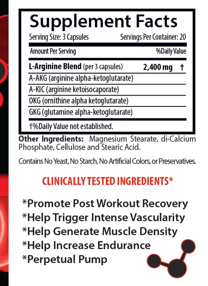 Pre-Workout Pills NITRIC OXIDE MUSCLE PUMP 2400 Increases Muscle Pump ...