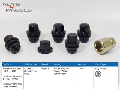 5 x Black OEM Style Locking Wheel Nuts Fits Land Rover Defender (1986 ...
