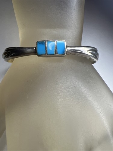 Vintage Southwestern Sand Cast Sterling Silver Inlay Turquoise Bracelet ...