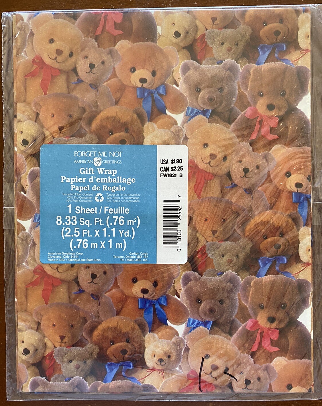 Vintage Wrapping Paper Teddy Bear Gift Wrap 1 Sheet American Greeting 8.33 SqFt | eBay
