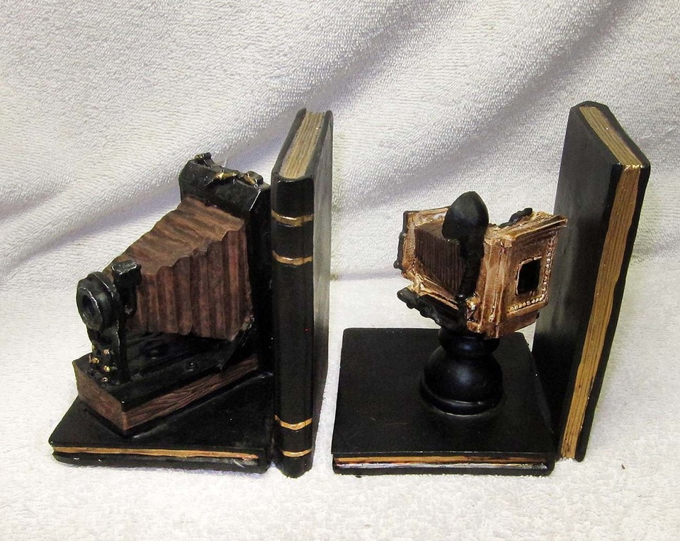 TWO Antique/Vintage Bellows Camera BOOKENDS Book Ends. Heavy Sculptured ...