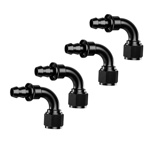 6AN 90 Degree Push Lock Hose Fitting Black Fits 3/8'' ID Rubber Fuel ...