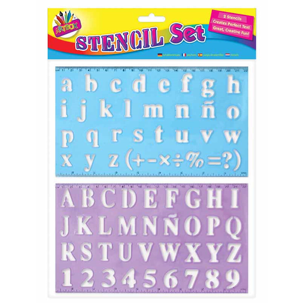 Alphabet Stencil Set - Letters Numbers Signs Write Kids School Ruler ...
