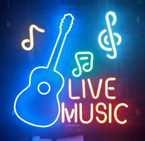 Live Music Guitar Neon Signs 19x15 Real Glass Bar Pub Wall Decor | eBay