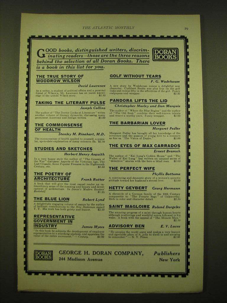 1924 George H. Doran Company Ad - Good books, distinguished writers | eBay