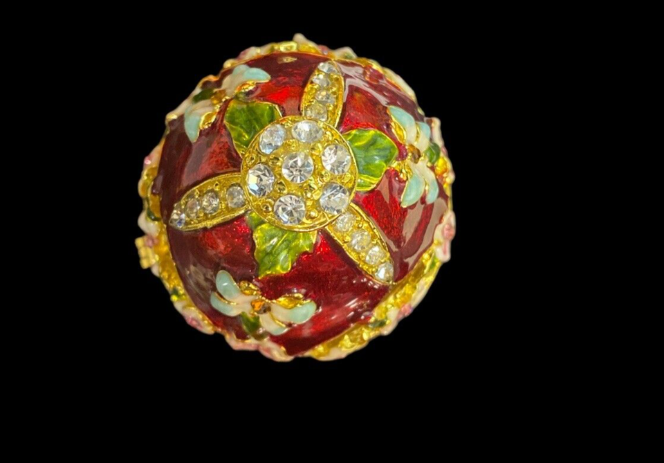 vintage Decorative Red Trinket Box With Enamelled Flowers Faux Gems | eBay