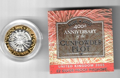 Gunpowder Plot Guy Fawkes PROOF DOUBLE THICK SILVER PEIDFORT coin BU w ...
