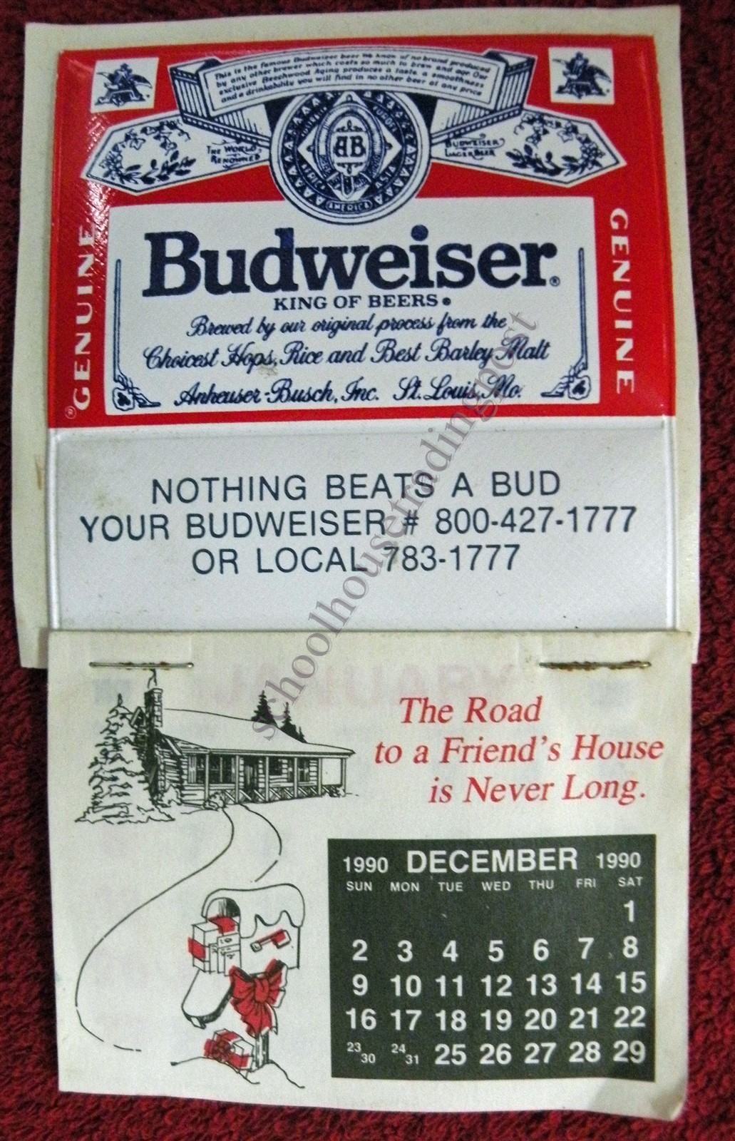 Budweiser King Of Beers Small Stick On Calendar 1991 - 3 1/4" x 5 1/4 ...
