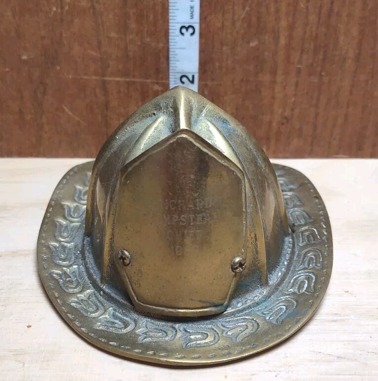 Vintage Brass Fireman Chief Helmet/Hat Replica Paperweight MCM Made in ...