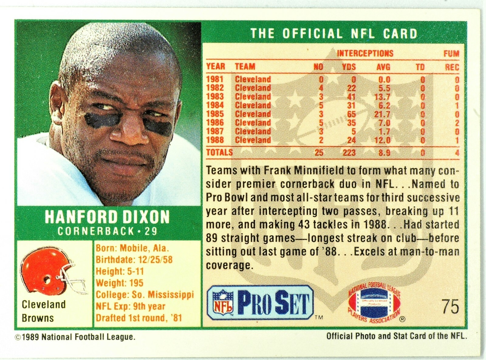 1989 Pro Set - #75 Hanford Dixon for sale online | eBay