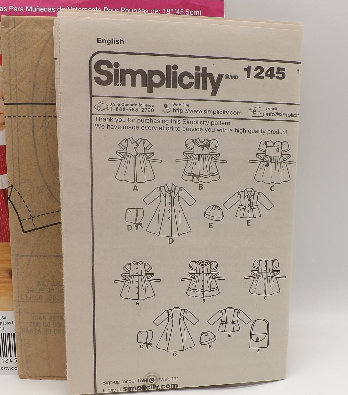 Simplicity 1245 American Made 18 Inch Sewing Pattern for 18" Girl Doll ...