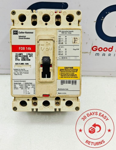 Cutler Hammer FDB 14K FDB3125L INDUSTRIAL CIRCUIT BREAKER 125AMPS ...