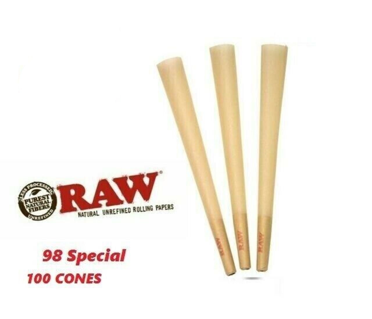 Authentic 100 Cones Raw 98mm size Unbleached pre rolled Cone with ...