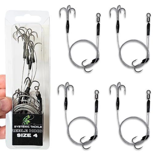 Pike Dead Bait Traces Rigs – 5 Pack – 33lb Wire Trace Treble Hooks Size ...