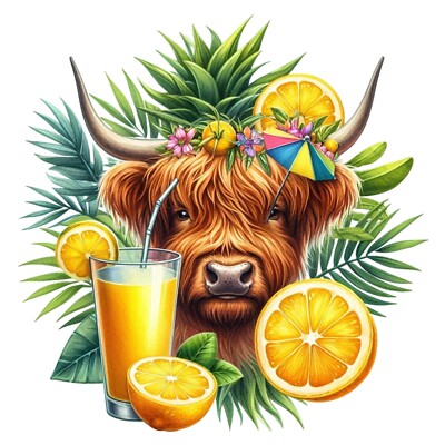 Riesiger XXXL 30X30 cm Aquarell Hochlandkuh im Sommer – Lustiger Kuh ...