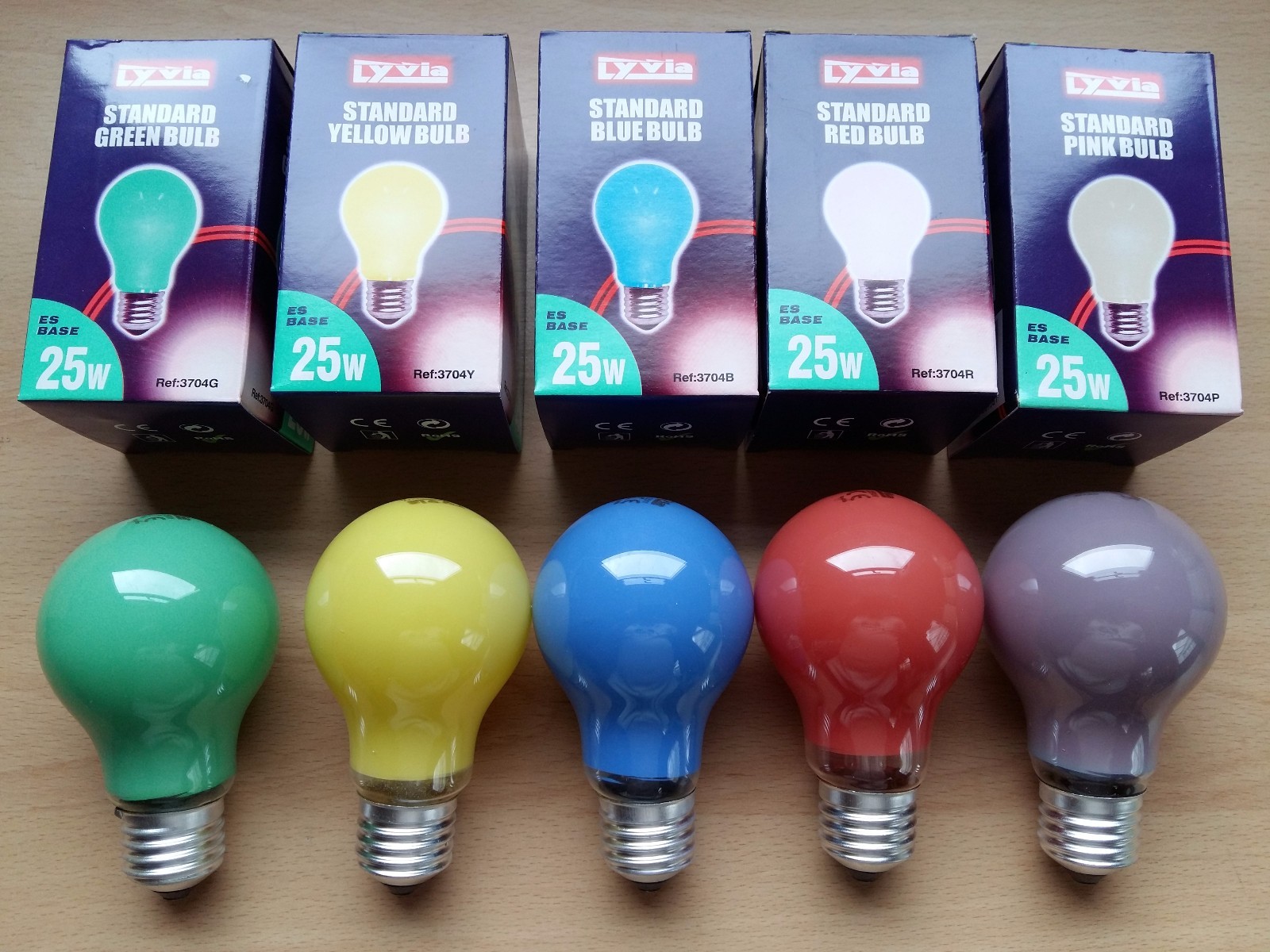 10 x 18w/25w Coloured Incandescent BC ES GLS Bulbs Green Yellow Blue ...