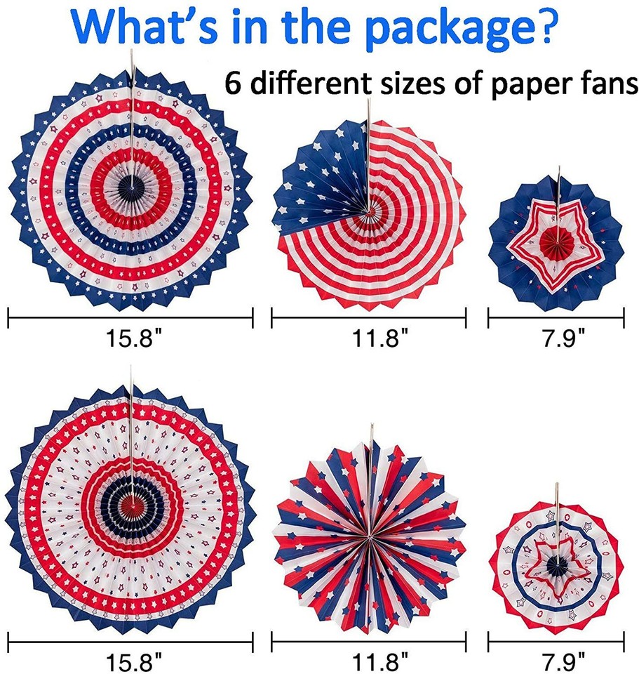 29PCS 4th of July Patriotic Decorations Set-Red/White/Blue Paper Fans ...
