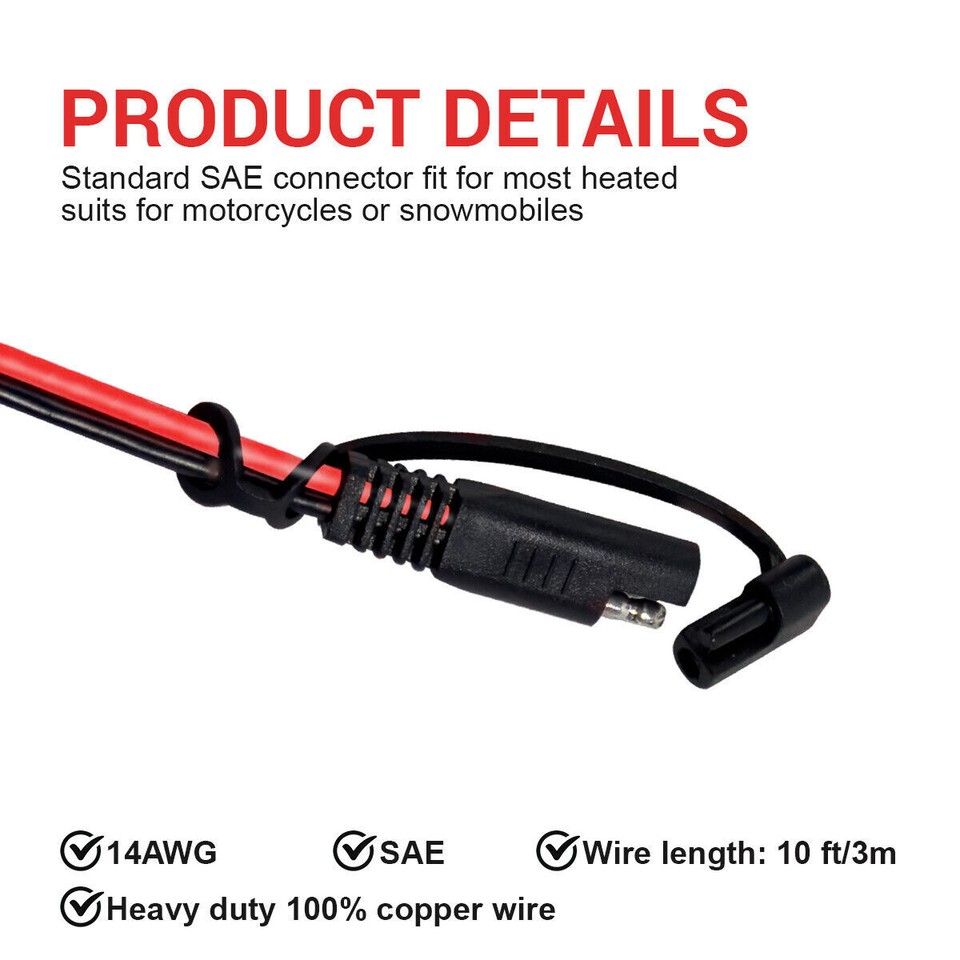SAE To SAE Battery Cable Tender Terminal Connector Harness 14AWG ...