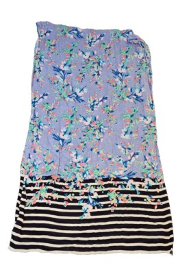 Talbots Blue Pink Black Hearts Floral Viscose Linen Oblong Scarf 19 x ...