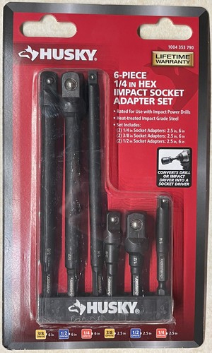 Husky 6-pc 1/4” Hex Impact Driver Socket Adapter Set HISKDRAPT6PC 1/4 ...