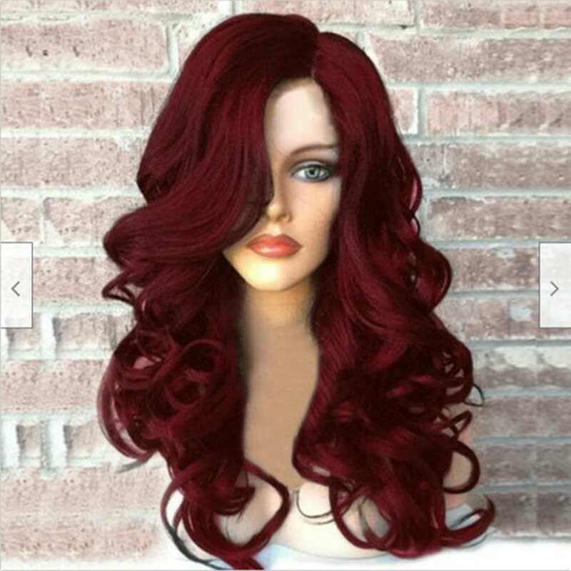 Women Multicolor Synthetic Wavy Long Wigs Smooth Natural Solid Color ...