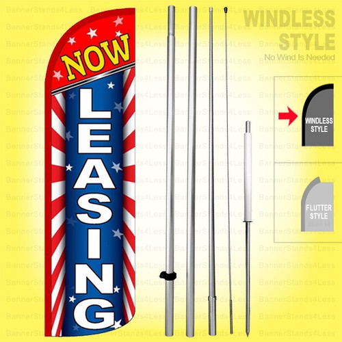 NOW LEASING - Windless Swooper Flag Kit 15' Feather Banner Sign ...